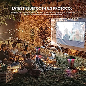 80W Outdoor Bluetooth Speaker Waterproof, True Wireless Stereo Sound with Punchy Bass, Multi-Connect up to 100 Speakers, 4 Adjustable Modes Beat-Driven Lights, Party/Patio/Pool Side/Beach, 2 Pack