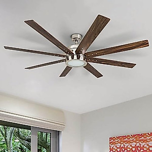 Honeywell Ceiling Fans Xerxes Modern 62 Inch Ceiling Fan with Light, Remote Control Fan, LED Indoor Fan with 8 Blades, French Oak and Gray Oak Blade Finish Options, Brushed Nickel (50608-01)