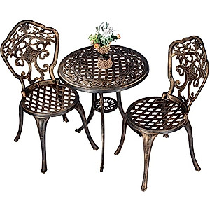 ZOTORUN Bistro Set 3 Piece Rustproof Cast Aluminum Patio Furniture Sets 2 Chairs and 1 Round Table Outdoor, Garden, Patio, Balcony, Bronze