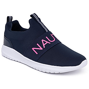 Nautica Kids Youth Athletic Fashion Sneaker Running Tennis Shoe Slip On- Boy - Girl Little Kid Big Kid-Canvey Youth-Navy Pink Size-2