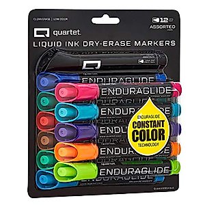 Quartet Dry Erase Markers, White Board Markers, Chisel Tip, Enduraglide, 12 DIFFERENT ASSORTED COLORS, Bulk Whiteboard Dry Erase Colored Pens For Markerboard, Teachers, Classroom School Supplies.