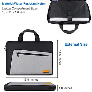 Laptop Case 15.6 Inch, Durable Shockproof Protective Laptop Sleeve, Water Resistant Computer Carrying Bag Briefcase Compatible with 15.6 inch HP, Dell, Acer, Asus, Lenovo, Notebook, Black/Grey