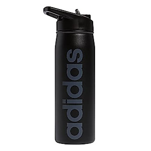 adidas 600 ML (20 oz) Straw Top Metal Water Bottle, Hot/Cold Double-Walled Insulated 18/8 Stainless Steel, Black/Onix Grey, One Size