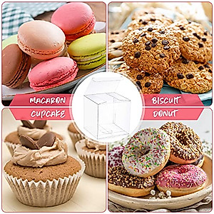 100 Pcs Clear Favor Boxes Plastic Gift Boxes 4 x 4 x 4 Inch Candy Boxes Clear Gift Boxes Transparent Box PET Clear Box for Wedding Bridal Baby Shower Party Favors Cupcake Macaron Candy Cookie Ornament