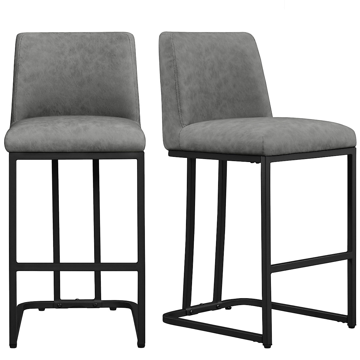 Yaheetech Counter Height Bar Stools 24'' Bar Stools Set of 2 Leather Bar Chairs Modern Upholstered Barstools with Back for Kitchen Counter Gray