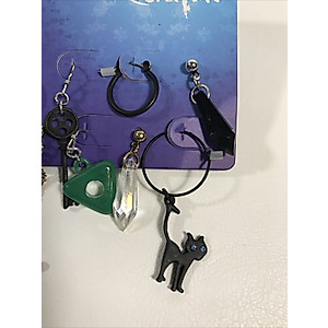 Coraline Key & Seeing Stone Mismatch Earring 9 pc set Licensed, Black