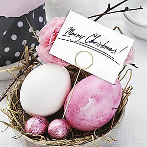 H&W 12''L Golden Ring Loop Round Shape Card Holders 40PCS Floral Picks Clips for Wedding & Flower Arrangements, DIY Craft Wire Clip Table Card Holders Note Photo Picture Memo Holder Cake Topper (Ring)