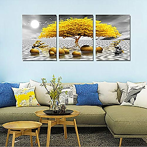 Wall decorations for living room Canvas Wall Art for bedroom Abstract wall decor Black and white Canvas Art Yellow tree paintings bathroom Home Decoration 3 Piece Hang Pictures Office Wall Artworks
