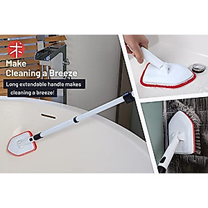 Moku Home Shower Scrubber 3 in 1 Extendable Long Handle 58" Cleaning Brush - Non Scratch Shower Brush for Cleaning Bathroom Kitchen Toilet Wall Tub Tile Sink (Red)