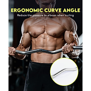 HIRALIY 47" Olympic EZ Curl Barbell Bar for 2-inch Weight Plates Curling Lifting Bicep Curl, 2 Spring Collars Included (Chrome)