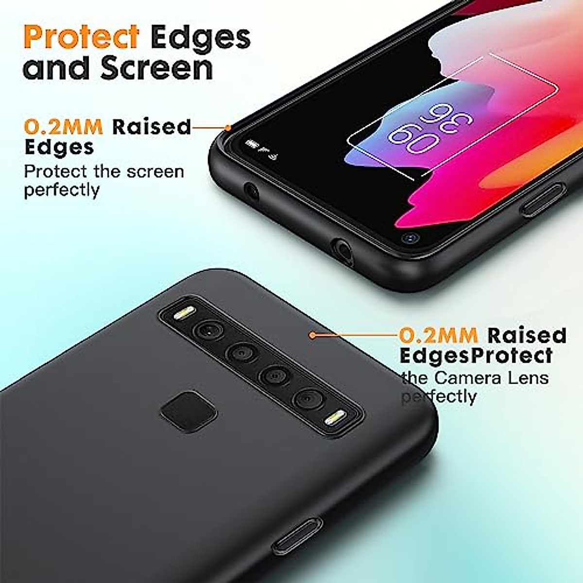 Dioxide Compatible for TCL 10L/TCL 10 Lite Phone Case, Soft TPU Silicone Case Shockproof Non-Slip Camera Protective Case Slim Cover for TCL 10L/TCL 10 Lite Phone Case, Black