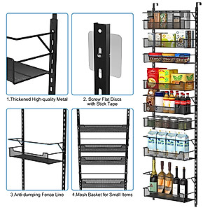 VyGrow Over the Door Pantry Organizer, 8-Tier Over the Door Organizer with Adjustable Hooks and Basket, Pantry Door Organization for Pantry Kitchen Storage Room Spice Rack