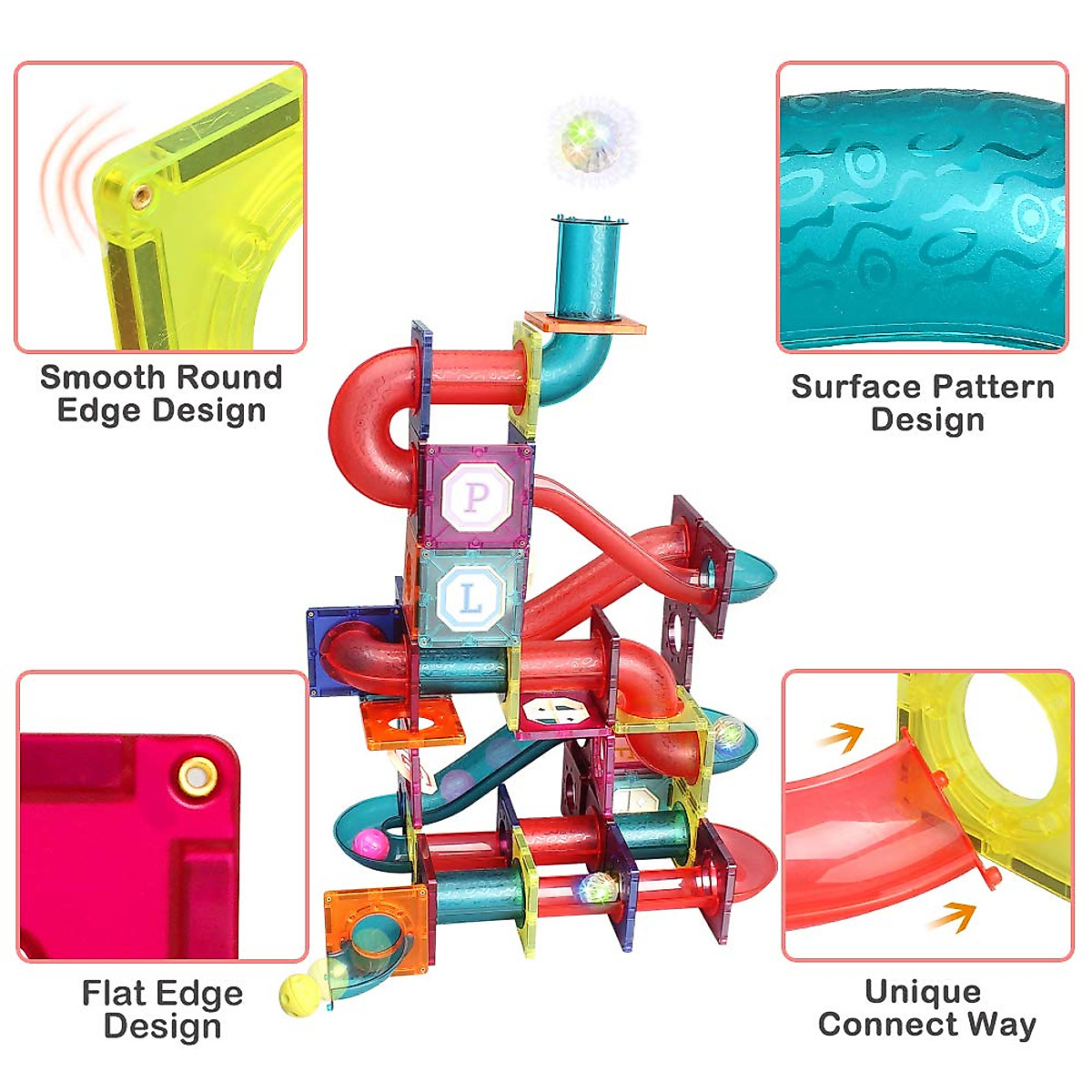 Magnetic Tiles,125 Piece Pipe Magnetic Blocks for Toddlers, 3D Clear Magnets Toys, STEM Toy Children Magnetic Tiles Building Set for Kids Boys Girls Age 3 4 5 6 Year Old 3