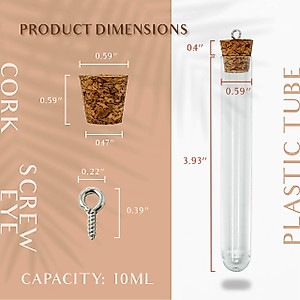 25 Pcs Plastic Test Tubes with Cork Stoppers & Screw Eyes |0.59x3.93 in, 0.3 fl oz | Clear Plastic Tubes for Solids & Liquids Storage | Plastic Tube/Test Tube for Science, Crafts or Decoration