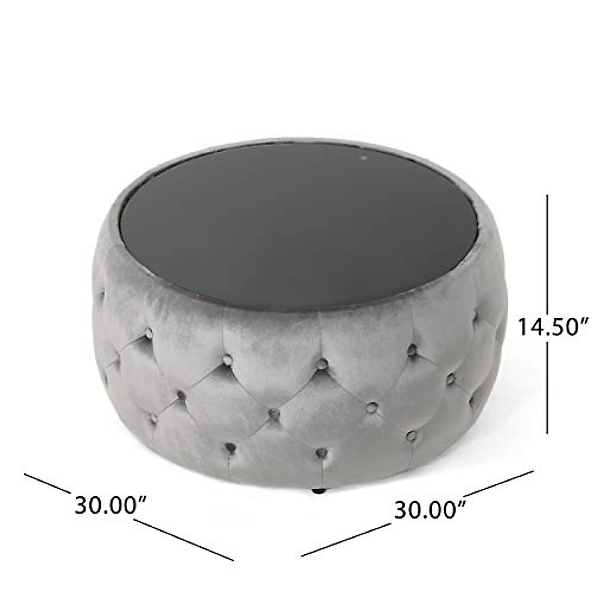 Christopher Knight Home Ivy Glam Velvet and Tempered Glass Coffee Table Ottoman, Smoke, Black