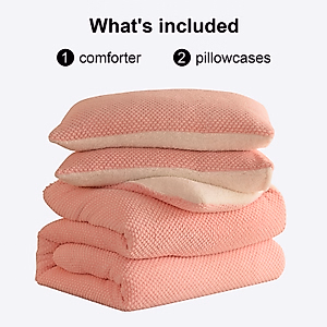 LLanCL 3D Jacquard Design Comforter Set, Ultra-Soft Warm Queen Size Sherpa Fur Plush 3-Pieces Sets Luxury Cozy Bedding with 2 Pillowcases (90"x90", Pink)