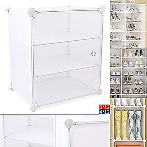 KinHall Shoe Rack Organizer, Wardrobe 12-Layer Shoe Rack Organizer, Shoe Tower Shelf Organizer With Cover Closet, Diy Freestanding Shoe Rack Cube Storage Cabinet Entrance Bedroom Corridor (4*12 White)