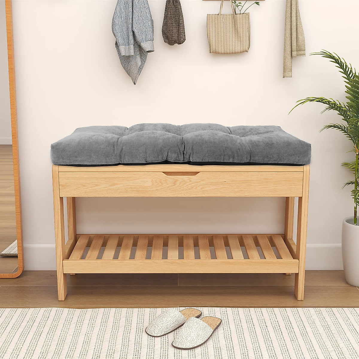 ROFIELTY Bench Cushion 42 inch, Non Slip Thicker Patio Furniture Cushions, Durable Outdoor/Indoor Bench Seat Pads (42x16x4 inch, [ Indoor ] Silver Gray)