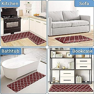 VRINO 0.47 InchThick Kitchen Mats Cushioned Anti Fatigue ， Non-Skid Waterproof Rugs Ergonomic Kitchen Floor Mat ， for Kitchen, Home, Office, Sink, Garage,Red-17.3×71""