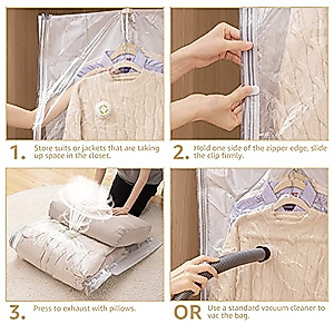 LEVERLOC Hanging Vacuum Storage Space Saver Bags for Clothes Winter Coat Garment Dress Jacket Suit Sweater Clothing Hanger Closet Organizer, Upgrade Valve Side Expandable 80% Space Save 6 Packs, 3 Long 3 Short