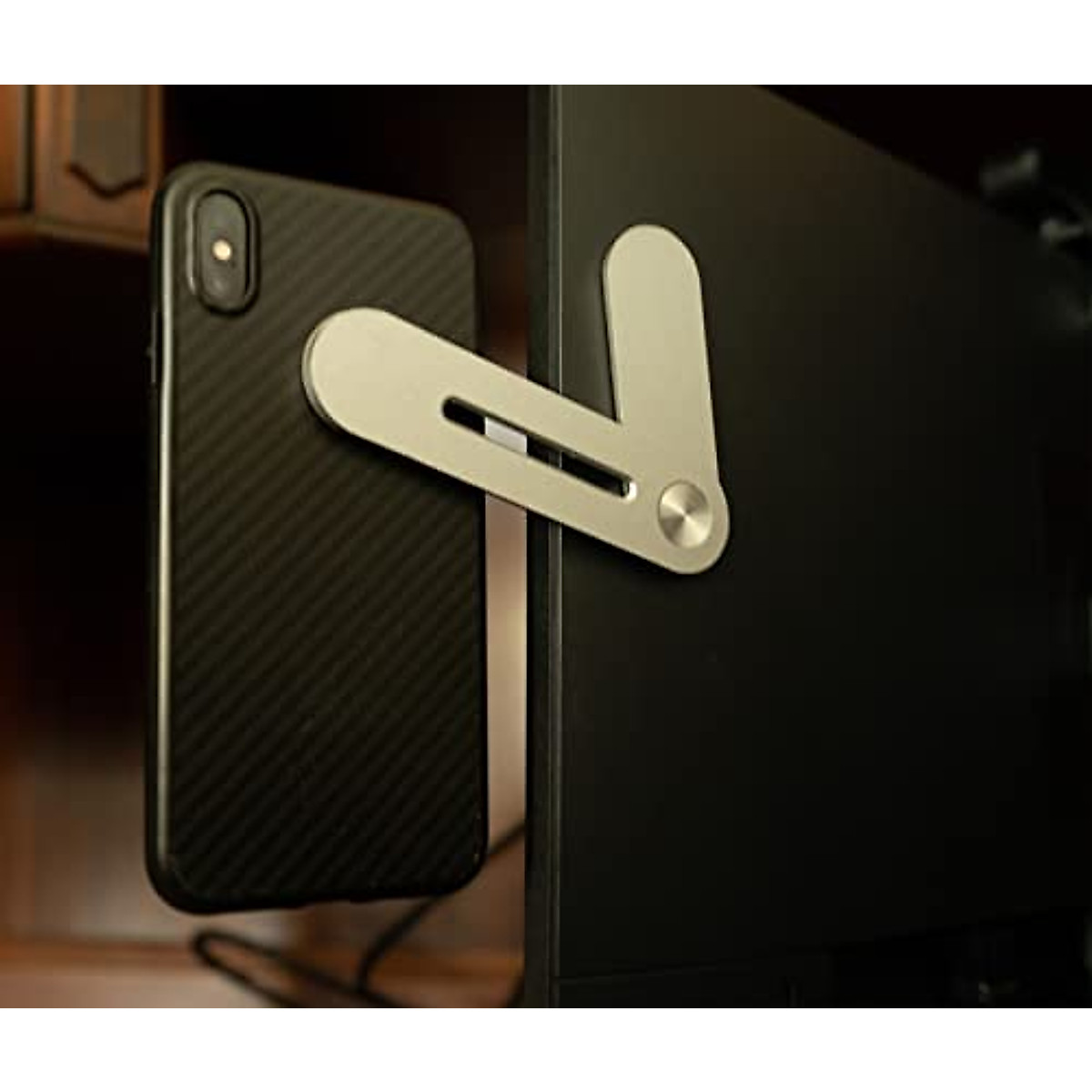 Magnetic Laptop Phone Holder | Side Mount Clip Stand Computer Monitor Expansion Bracket Slim Portable Foldable Smartphone Improve Office Efficiency, Silver