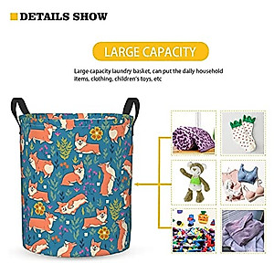 KiuLoam Cute Corgi Breed Dogs With Flowers 19.6 Inches Large Storage Basket Collapsible Organizer Bin Laundry Hamper for Nursery Clothes Toys