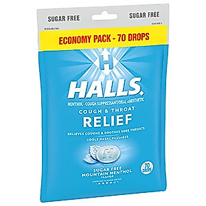 HALLS Relief Mountain Menthol Sugar Free Cough Drops, Economy Pack, 12 Bags of 70 Drops (840 Total Drops)