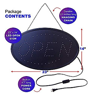 Ultima LED Neon Open Sign for Business: Jumbo Lighted Sign Open with Flashing Mode – Large Indoor Electric Light up Sign for Stores (23 x 14 in) Includes Business Hours and Open & Closed Sign