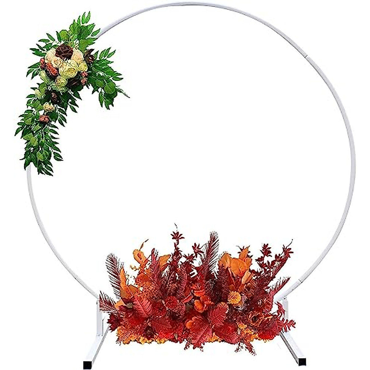 Round Wedding Arch with Bases, Metal Garden Arch, Heavy Duty Backdrop Stand Frame, Garden Decoration Rose Trellis Pergola, Great for Wedding Party Decoration,White,1m