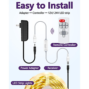 HitLights Mini RF Remote Controller for Single Color LED Strip Lights, DC 5-24V, 12-Key Wireless Dimmer with Dynamic Effect Mode, PWM Dimming Control, Ideal for Room, Home, Cabinet, DIY