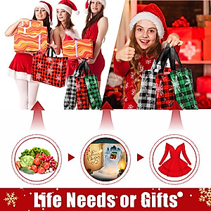 Abbylike 36 Pcs Reusable Christmas Large Gift Bags Bulk Xmas Holiday Plaid Tote Shopping Bags with Handles (Red White Green)