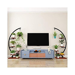 AISUNDY 5 Tier Metal Plant Stand Full Black, Indoor Metal Plant Shelf Stand Decorative Bonsai Flower Shelves Pot Holder, Multi-Purpose Curved Metal Display Rack for Garden, Patio, Balcony (Full Black)