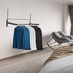 LIVEHITOP Wall Mounted Clothes Dryer, Foldable Laundry Rack Accessories Hanger Hook Rod for Bathroom Bedroom Hotel (Black, 2)