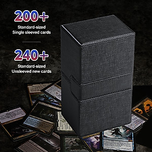 Scimi X-Large Commander Premium Double Deck Box for 200+ Sleeved Cards ProTwin FlipDeckCase with 3 Tray Fits MTG/TCG/CCG/YuGiOh (Leather - Elegant Cross Pattern)