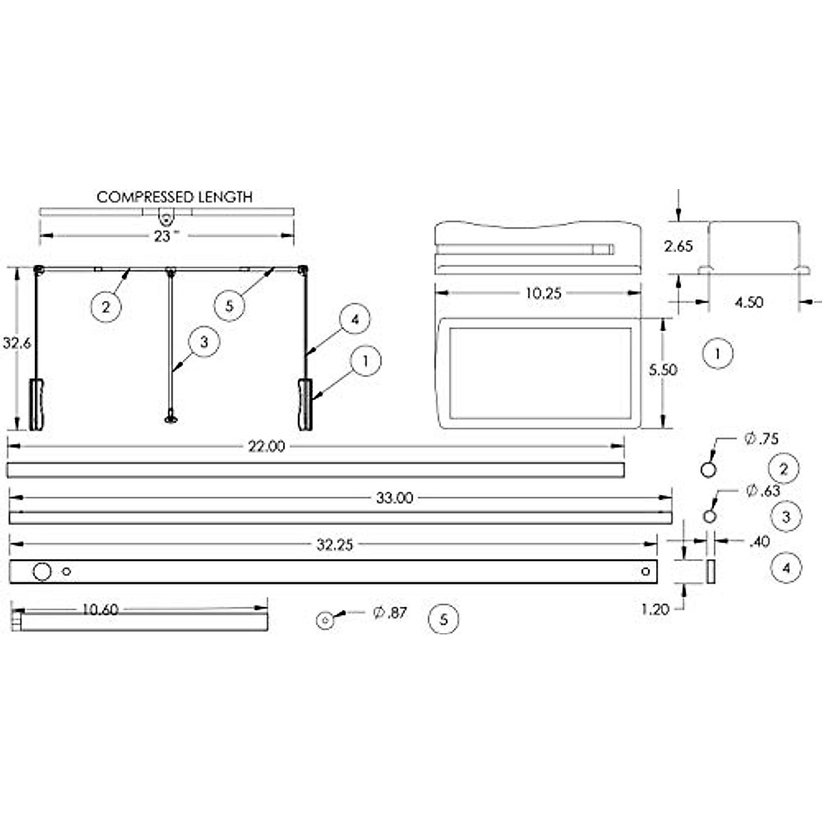 Wardrobe Lift Side-mount Chrome and Black Expanding Heavy duty steel Tubing with Black Plastic Housing, 45 lb Weight Rating (For 33” – 48” openings)