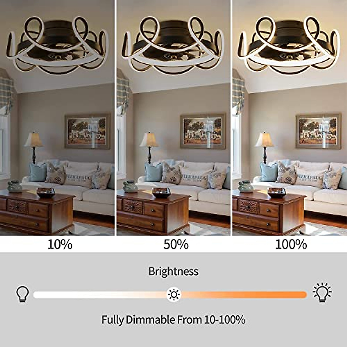 XuanDe Ceiling Fans with Lights and Remote Modern 18" Ceiling Fans Bladeless, Quiet Motor Stepless Dimmable 6 Wind Speeds Geometric, Low Profile Flush Mount Ceiling Fan for Bedroom Living Room