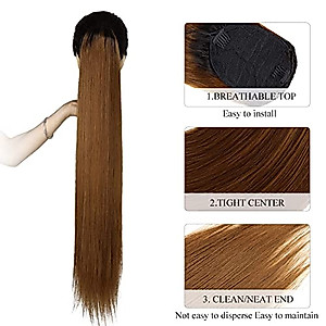 YIBANG 30inch Long Straight Drawstring Ponytail Synthetic High Puff Ponytail Hair Pieces With Comb Clip in Straight Ponytail Clip in Hair Extensions Smooth &Soft(T2/30)
