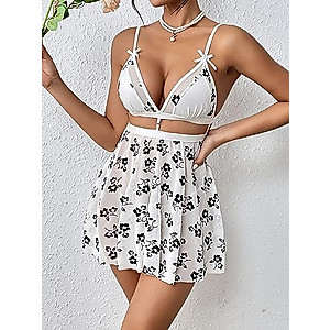 Avidlove Women Sleepwear Lace Nightgown Mini Slip Chemise Short Nightwear Black Flower XXL