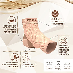 Physix Gear Sport Plantar Fasciitis Socks with Arch Support for Men & Women - Ankle Compression Sleeve, Toeless Compression Socks Foot Pain Relief, Ankle Swelling Better Than Night Splint, Beige L/XL