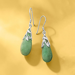 Ross-Simons Jade Teardrop Earrings in Sterling Silver