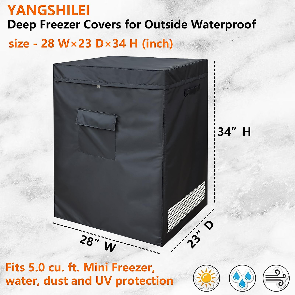 YANGSHILEI Chest Freezer Cover Deep Freezer Covers for Outside 5.0 Cubic Feet Freezer，Top with Zipper to Open Waterproof and UV protection Extend their Service Life (28"W×23"D×34"H)