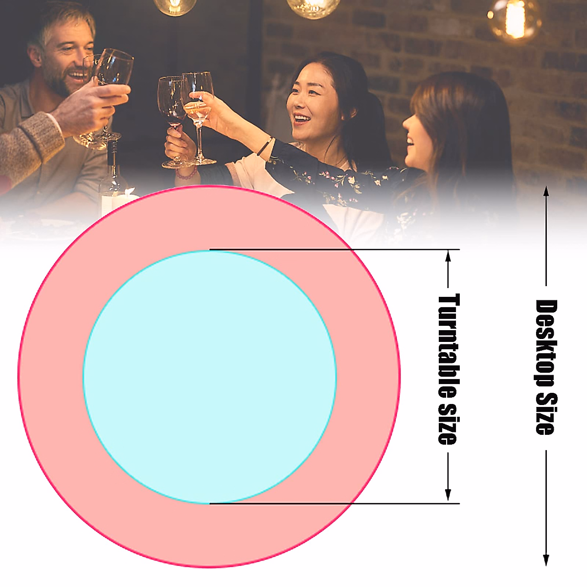 HYSOND Large Glass Lazy Susan Turntable Dining Table with Swivel Assist System Base Giratoria Turntable Organizer Round Tabletop Rotating Serving Tray, for Kitchen Dining/Parties/Wedding Φ110cm/44in