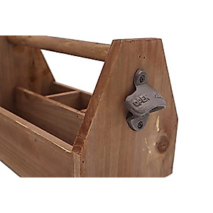 H&F BBQ/Beer Paulownia Wood Wooden Caddy with Bottle Opener, And Handle