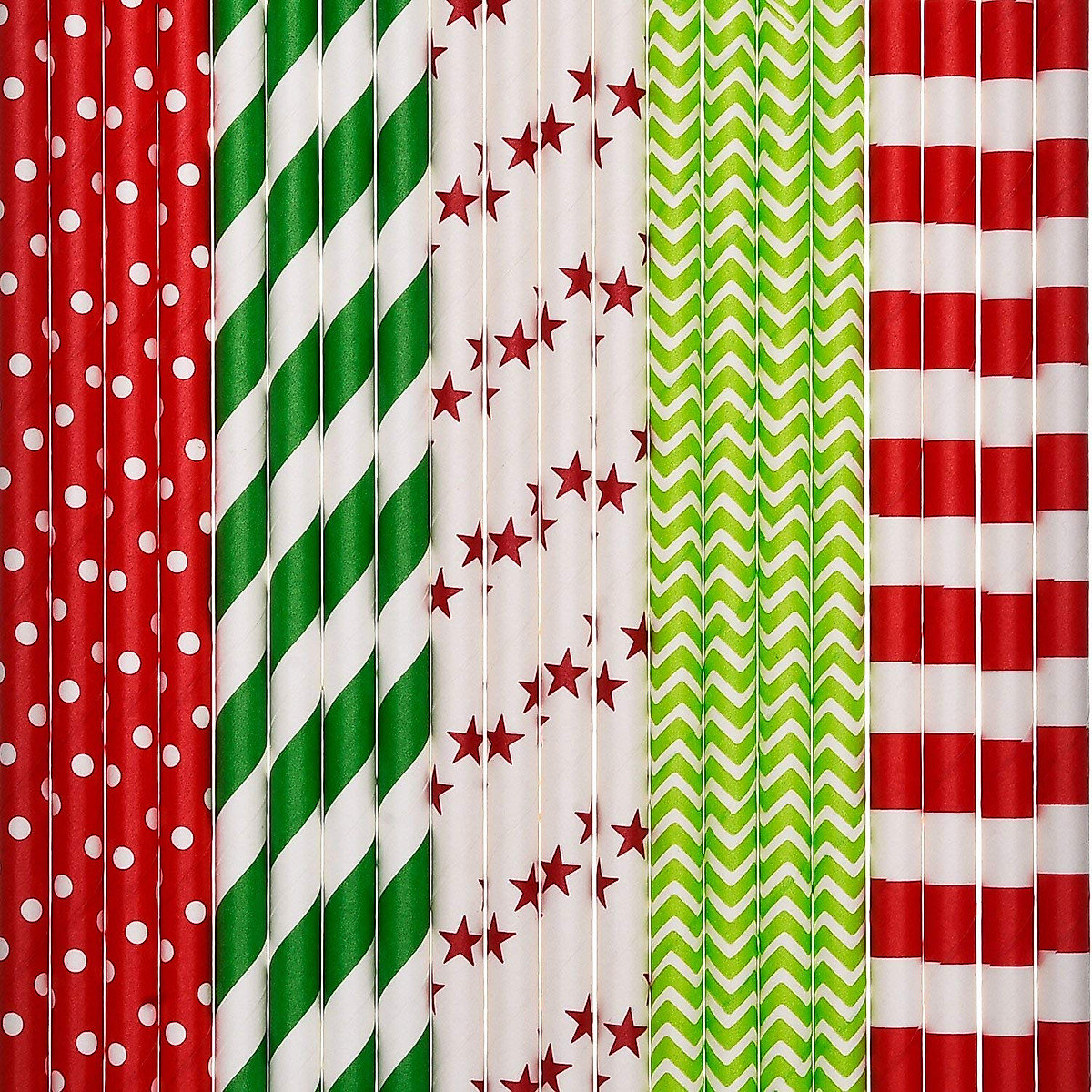 Paper Straws Decorative Drinking Straws for Christmas New Year Party Decoration, 125 Pieces, Multi Patterns, with 6 Black Stickers (Red and Green)