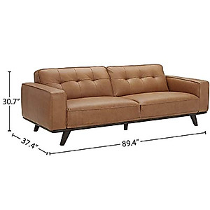 Amazon Brand – Rivet Bigelow Modern Leather Sofa Couch with Wood Base, 89.4"W, Cognac / Espresso