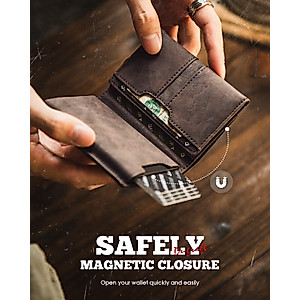 DUGRAFT Card Holder Wallet with ID Window, Leather Mens RFID Blocking Minimalist Pop-Up Wallet Aluminum Metal Credit Card Case with Banknote Compartment