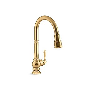 Kohler Artifacts® Single-Hole Kitchen Sink Faucet with 17-5/8" Pull-Down spout and Turned Lever Handle, DockNetik Secure Docking System, and 3-Function sprayhead,