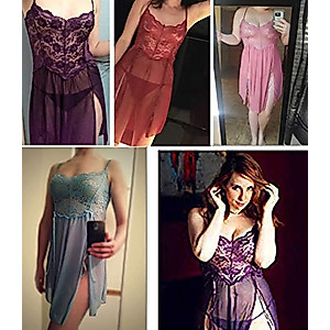 Avidlove Lace Babydoll Lingerie Dress Sexy Straps Chemise Nightwear Blue X-Larg