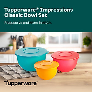 Tupperware Impressions Classic 3 Bowl Food Storage Set in Multi Colors, Dishwasher Safe and BPA Free (3 Containers, 3 Lids)