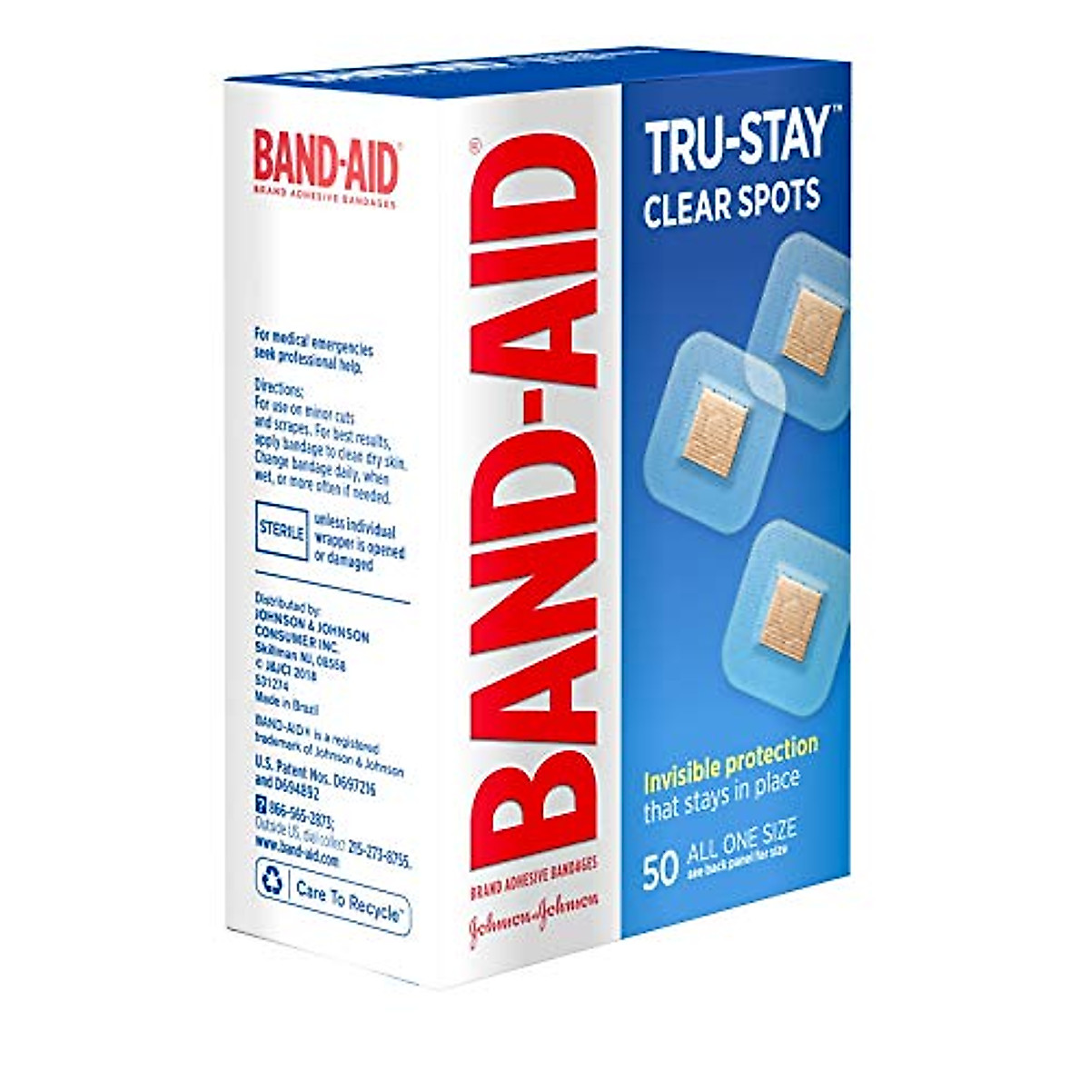 Band-Aid Brand Tru-Stay Clear Spots Discreet First Aid and Wound Care for Minor Cuts and Scrapes, All One Size, 50 Count
